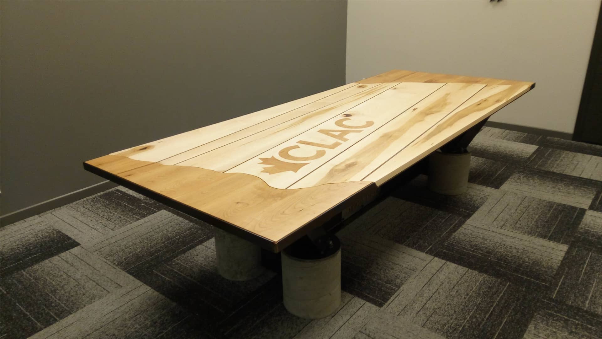 Wooden Top Boardroom Table with I-Beam Frame and Concrete Footings ...